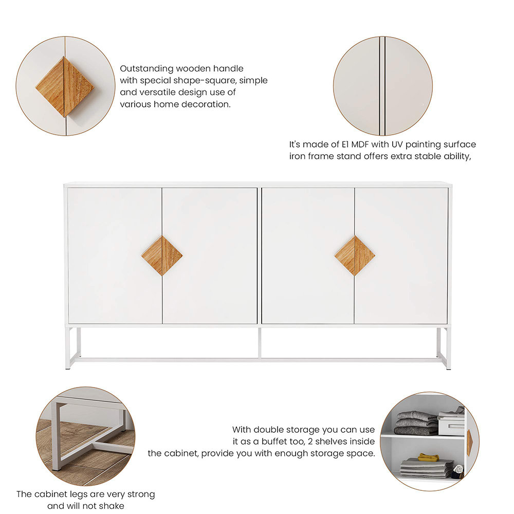 Ebern Designs 63"L Buffet Cabinet 4 Doors Modern Kitchen Buffet Storage Sideboard Cabinet ...